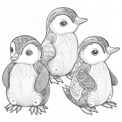 Pack Stress Relief Coloring Pages Penguin Digital Print Filigree