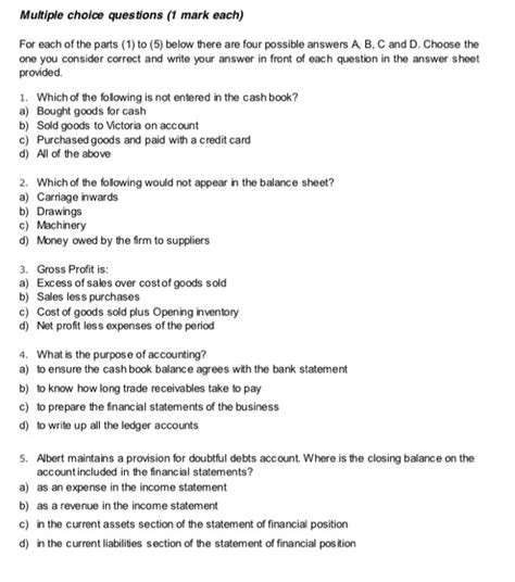 solved multiple choice questions 1 mark each for each of