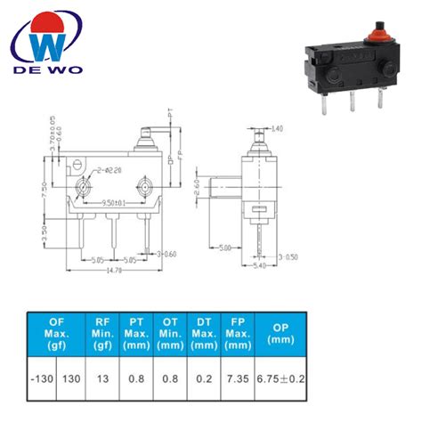 Small Contract Gap Waterproof Micro Switch Watertight Miniature