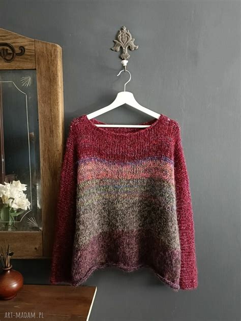 ręczne wykonanie multikolorowy sweter unikalne swetry ღ art Madam pl