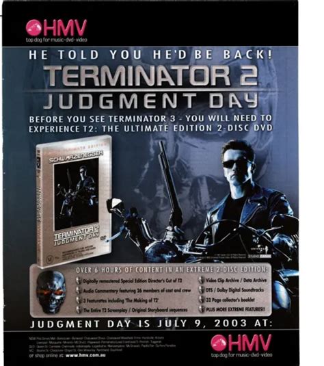 Roll Advert X Terminator Judgement Day Dvd Movie Arnold