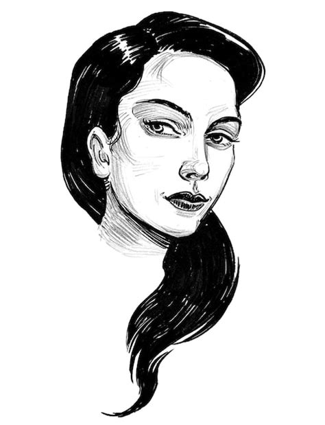Um Desenho Preto E Branco Do Rosto De Uma Mulher Foto Premium
