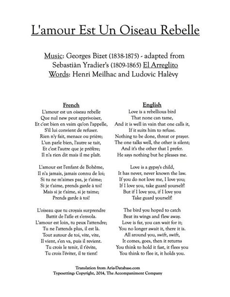 Lamour Est Un Oiseau Rebelle Music Georges Bizet