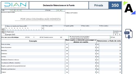 Plantilla en Excel del formulario 350 AG 2023 declaración de