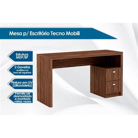 Mesa Escrivaninha Juvenil ME4130 c 2 Gavetas Amêndoa Tecno Mobili