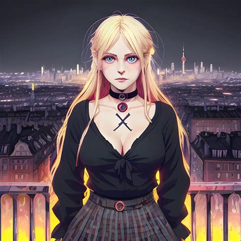 An Image Of A Blonde Hair Slavic Woman Wearing Choker In A Manga