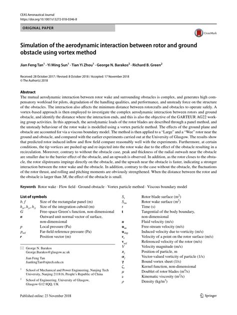 pdf simulation of the aerodynamic interaction between rotor and ground obstacle using vortex