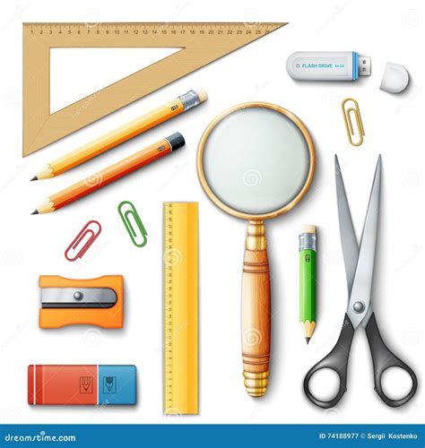 School Tools For Learning Pencil Rulers And Rubber Stock Illustration
