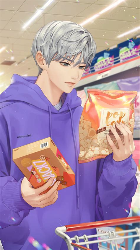 An Anime Character Holding A Bag Of Cereal In His Hand And Looking At