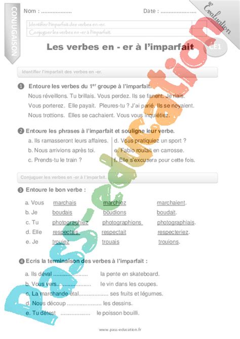 Imparfait De L Indicatif Ce Cycle Exercice Valuation R Vision