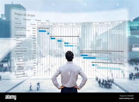 Project Manager Working With Gantt Chart Planning Schedule Tracking