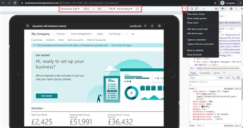 How To Simulate Mobile Devices To Open Dynamics 365 Business Central