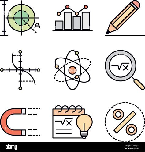 escuela de educación matemática ciencia iconos de colección línea y
