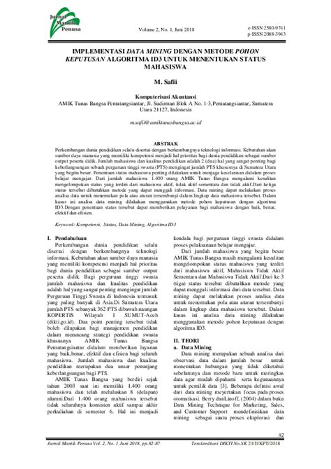 pdf implementasi data mining dengan metode pohon keputusan algoritma id3 untuk menentukan