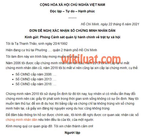Đơn xin xác nhận 2 số CMND là 1 tổng hợp mới nhất 2022 LVN Group