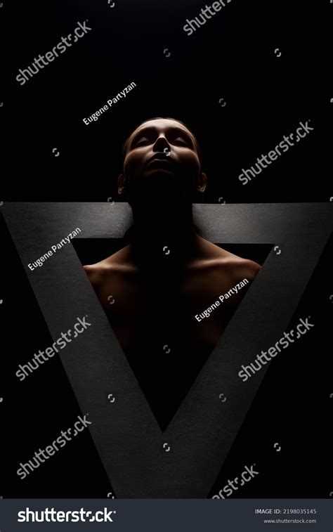 Beautiful Naked Woman Triangle Art Portrait Stock Photo