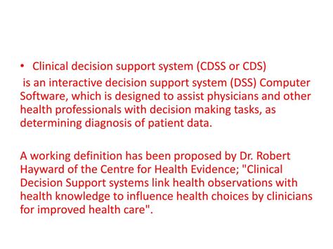 PPT Clinical Decision Support System CDSS PowerPoint Presentation
