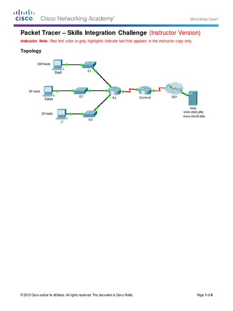 11512 Packet Tracer Skills Integration Challenge Ilm Pdf I Pv6 Internet Protocols