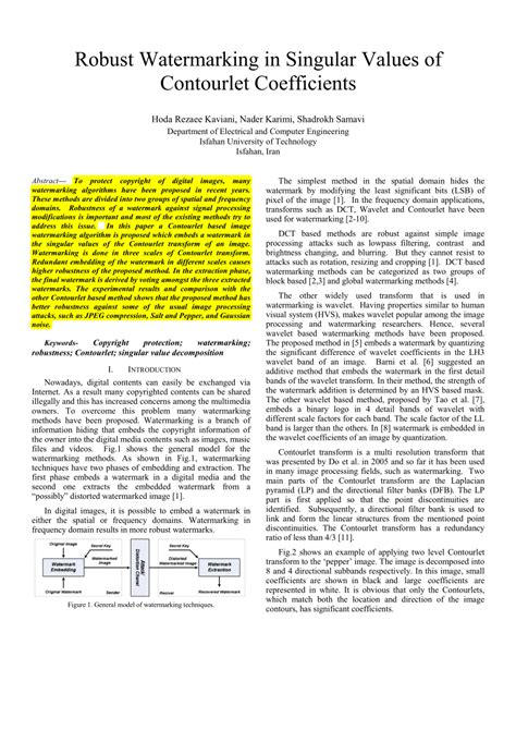 pdf robust watermarking in singular values of contourlet coefficients