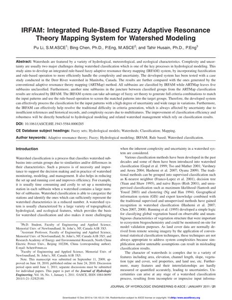pdf irfam integrated rule based fuzzy adaptive resonance theory mapping system for watershed