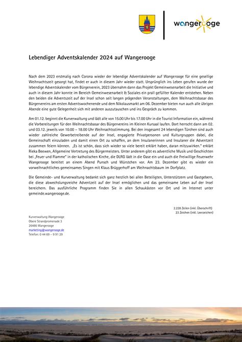 23 11 2023 Lebendiger Adventskalender Wangerooge Aktuell De