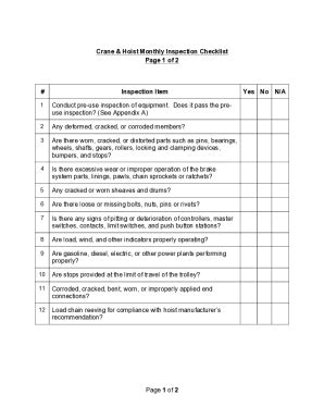 Fillable Online Page 1 Of 2 Crane Hoist Monthly Inspection Checklist