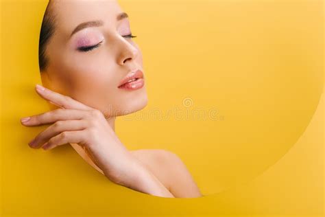 Of Beautiful Naked Woman With Closed Stock Image Image Of Portrait