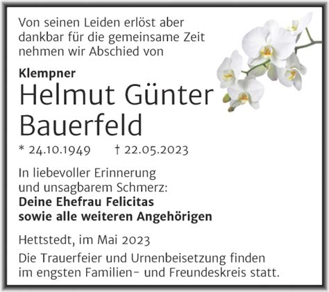 Traueranzeigen von Helmut Günter Bauerfeld abschied nehmen de