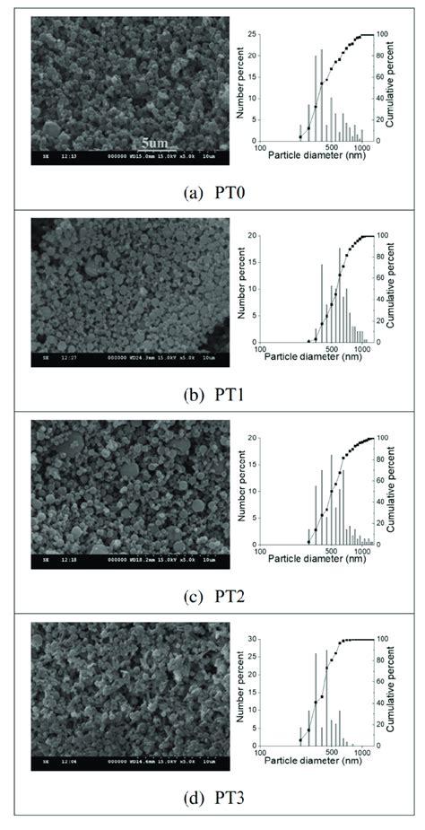Sem Images And Corresponding Particle Size Distributions Of The