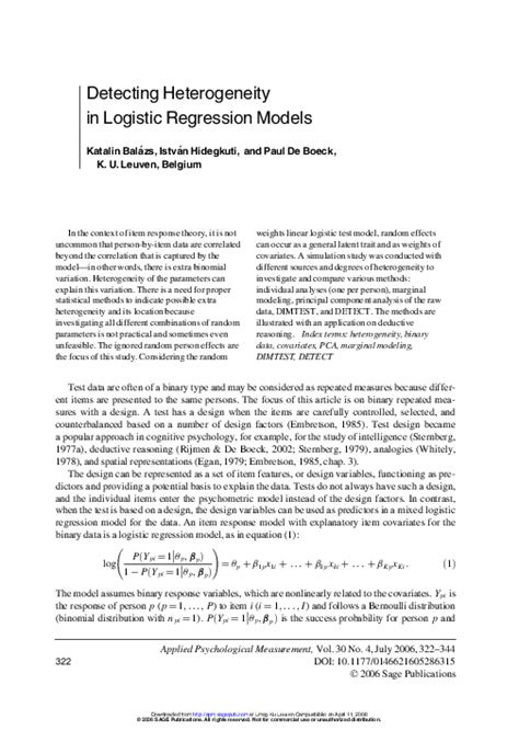 pdf detecting heterogeneity in logistic regression models hidegkuti istvan
