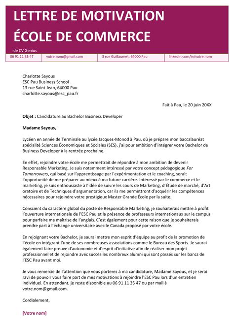 Exemple de lettre de motivation école de commerce conseils