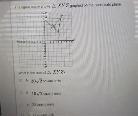 solved the figure below shows xyz graphed on the coordinate plane what is the area of xyz [math]