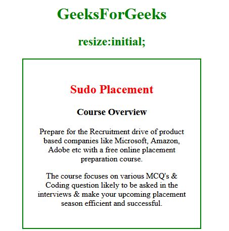 Css Resize Property Geeksforgeeks