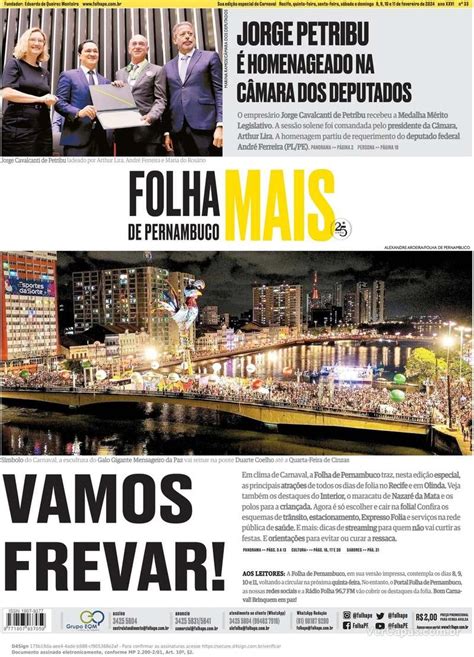 Capa Folha de Pernambuco Edição Quinta 8 de Fevereiro de 2024