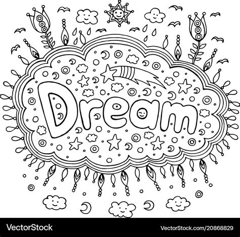 Coloring Page For Adults With Mandala And Dream Vector Image