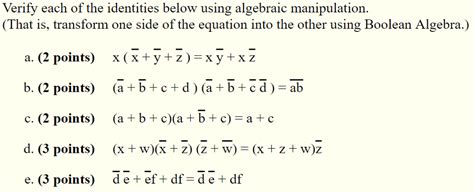 solved verify each of the identities below using algebraic