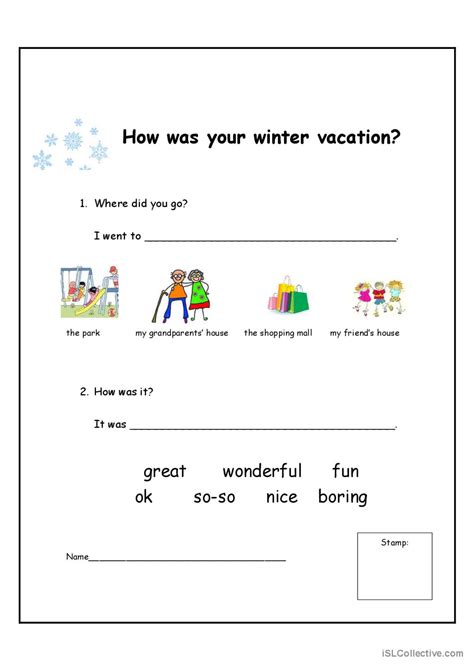How Was Your Winter Vacation English ESL Worksheets Pdf Doc
