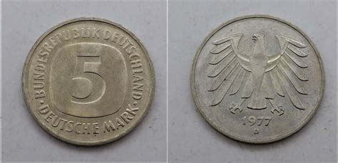 Bundesrepublik Deutschland BRD 5 Deutsche Mark 1977 D Fünf Mark