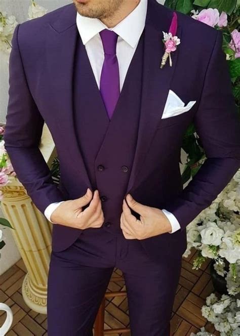 Men Piece Suit Purple Wedding Suit Groom Wear Suits Wedding Etsy