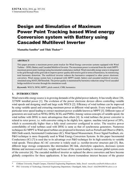 pdf design and simulation of maximum power point tracking based wind energy conversion system