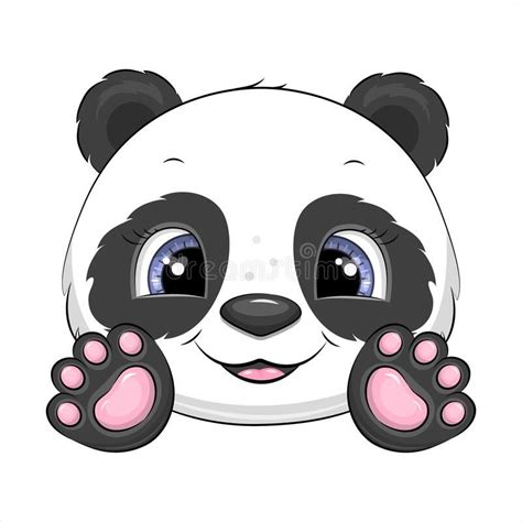 Cute Cartoon Panda Head With Paws Vector Illustration Isolated On