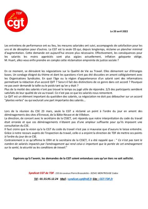 Lire la déclaration CGT au CSE du 20 avril 2022 Cgt tdf fr