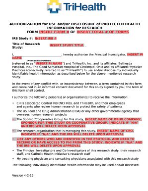 AUTHORIZATION For USE And Or DISCLOSURE Of PROTECTED HEALTH INATION For