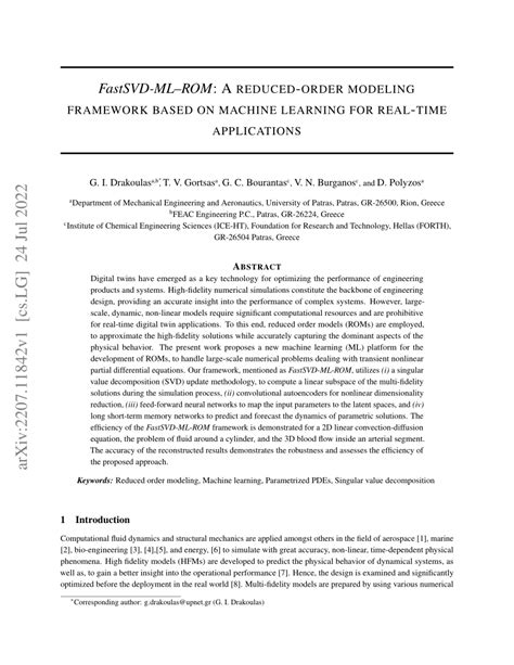 pdf textit{fastsvd ml rom} a reduced order modeling framework based on machine learning for
