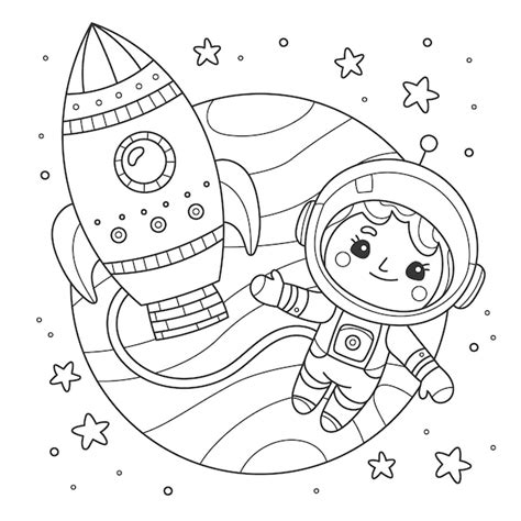 Lindo Libro Para Colorear Con Astronauta Vector Premium