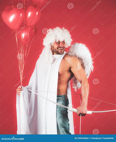 Angel Valentines Day Handsome Athlete Man With Angels Wings Stock