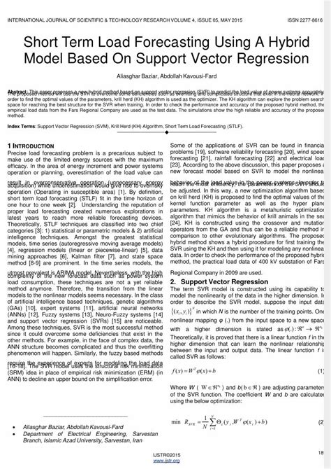 pdf short term load forecasting using a hybrid model based on support vector regression