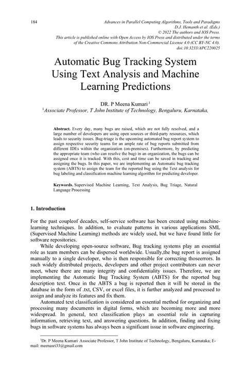 pdf automatic bug tracking system using text analysis and machine learning predictions