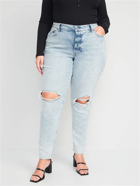 Curvy High Waisted Button Fly OG Straight Ripped Side Split Ankle Jeans