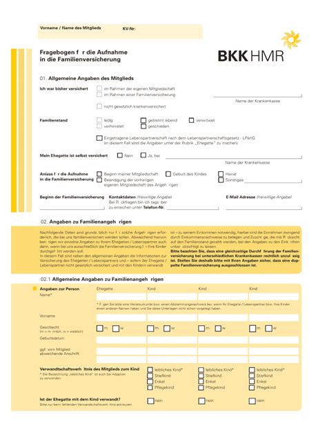 Ausfüllbar Online bkk hmr Antrag auf Familienversicherung BKK HMR Fax